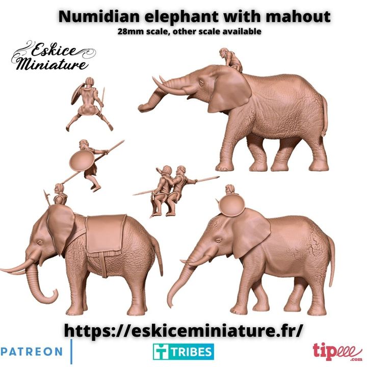 3D Printable Numidian elephant with mahout - 28mm by Eskice Miniature ...