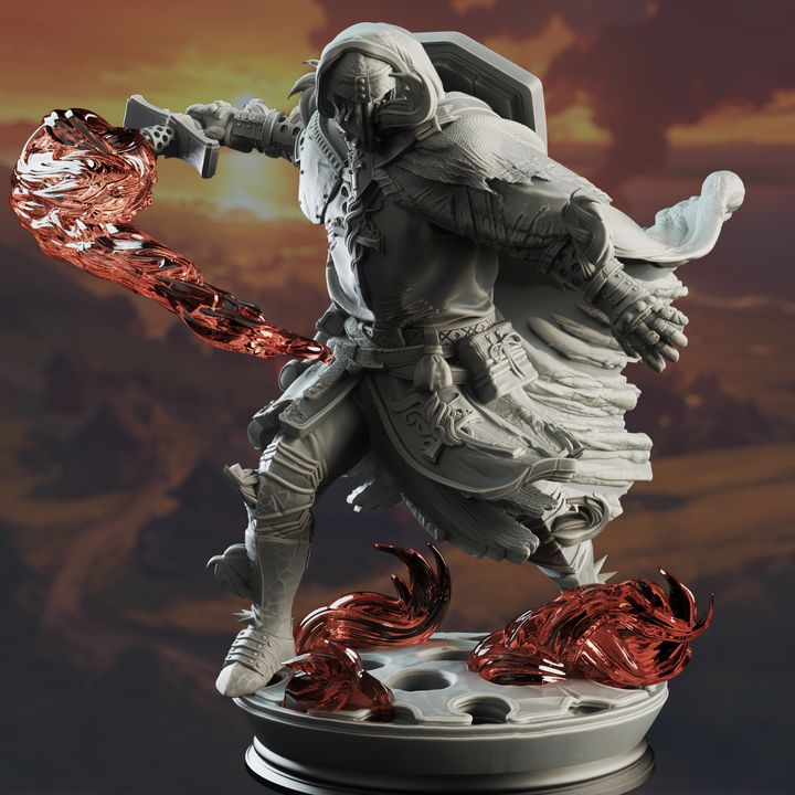 3D Printable Fire Genasi Crusader Paladin - Embernos by DM Stash