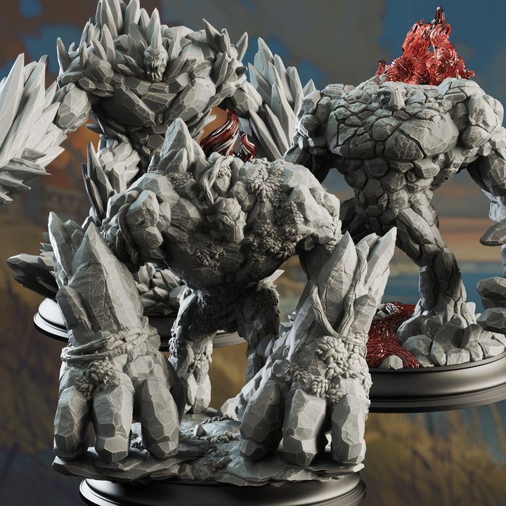 3D Printable Elemental Golems - The Three Faces by DM Stash