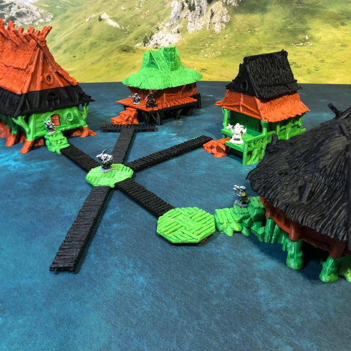 3D Printable Halfling Swamp Village by GameScape3D