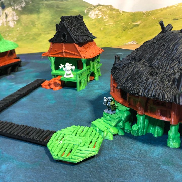 3D Printable Halfling Swamp Village by GameScape3D