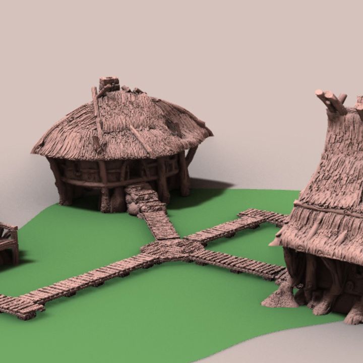 3D Printable Halfling Swamp Village by GameScape3D