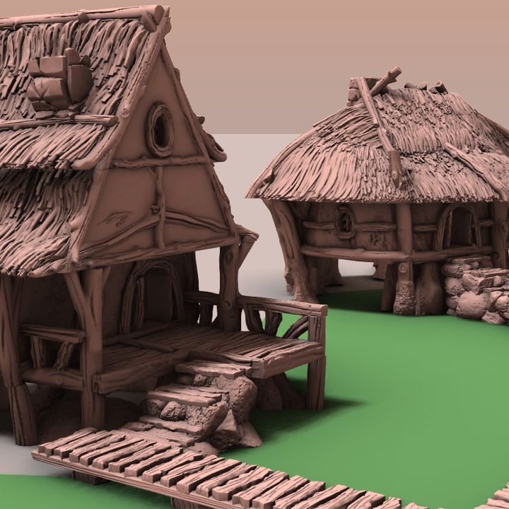 3D Printable Halfling Swamp Village by GameScape3D