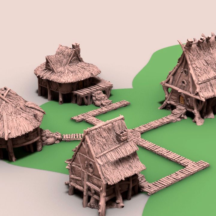 3D Printable Halfling Swamp Village by GameScape3D