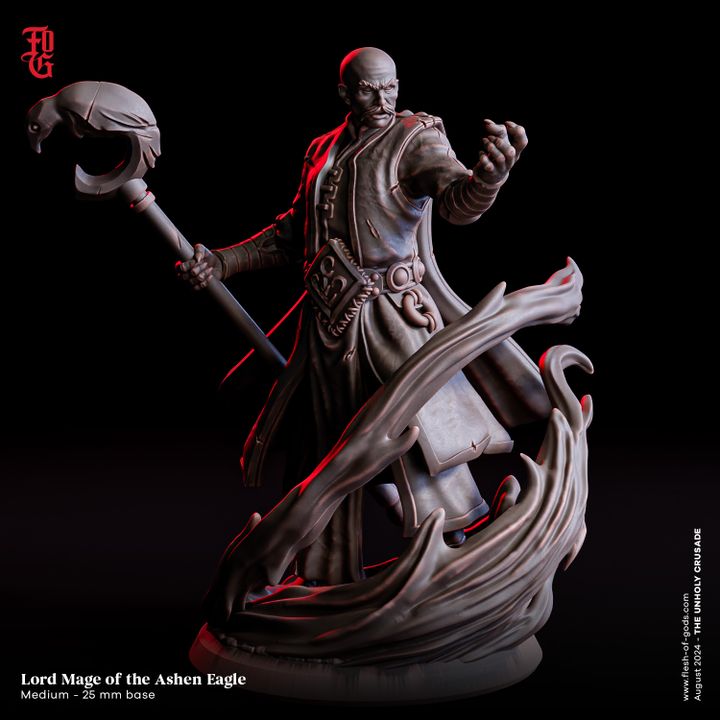 3D Printable Lord Mage of the Ashen Eagle (Human Wizard) by Flesh of Gods