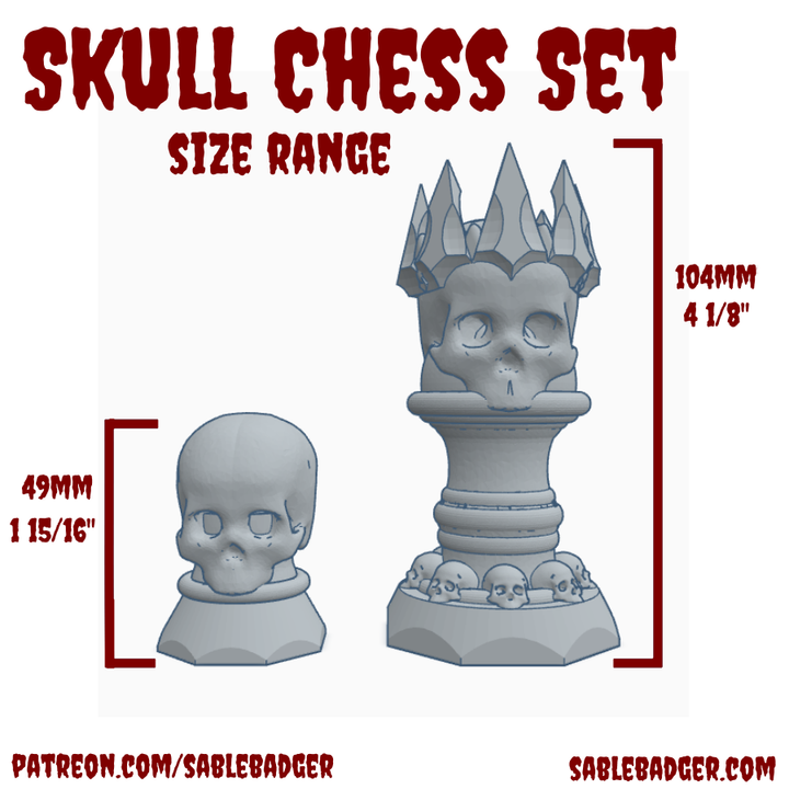 3D Printable Skull themed Chess Set by brander roullett