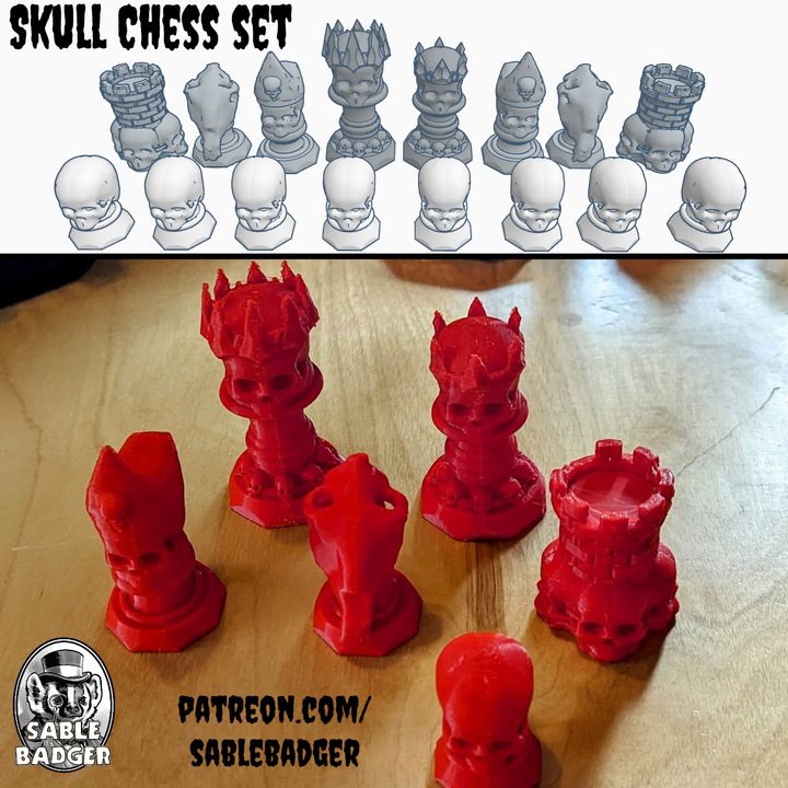 3D Printable Skull themed Chess Set by brander roullett