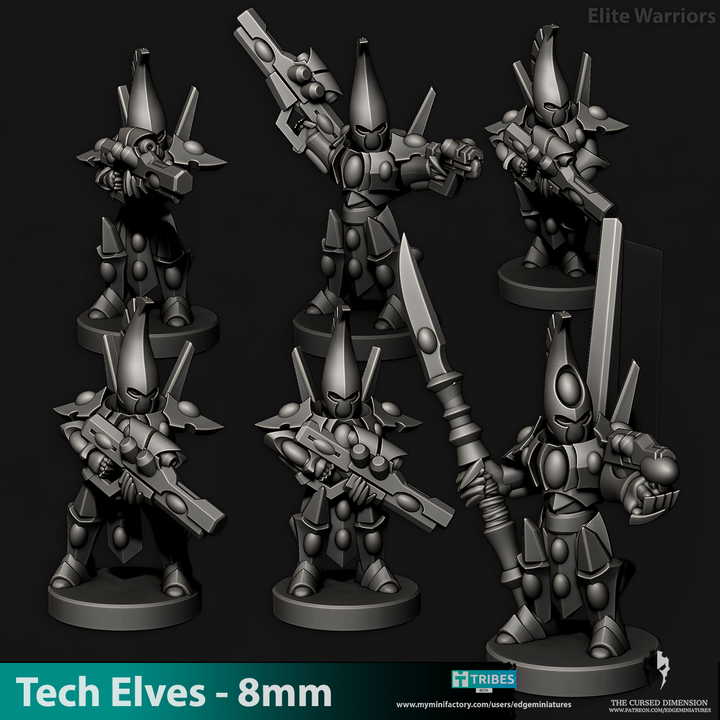3D Printable Elite Warriors - Tech Elves - 8mm by Edge Miniatures