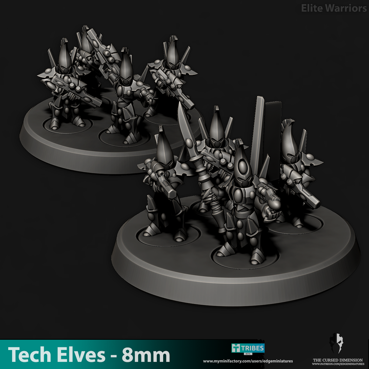 3D Printable Elite Warriors - Tech Elves - 8mm by Edge Miniatures