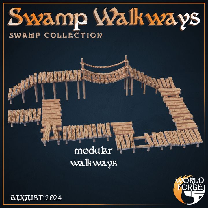 3D Printable Swamp Wooden Walkways by World Forge Miniatures