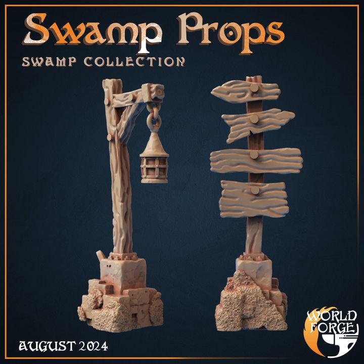 3D Printable Swamp Props: Light & Sign by World Forge Miniatures