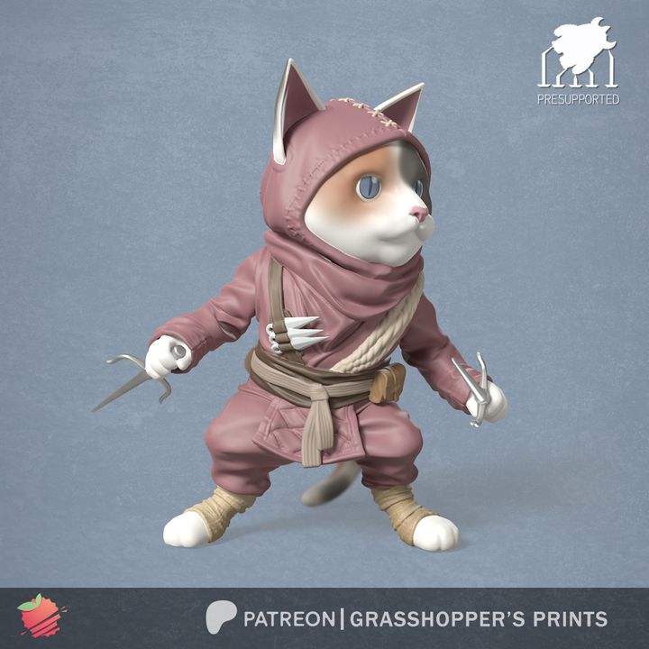3D Printable Ninja Cat with Sai by Grass Hopper