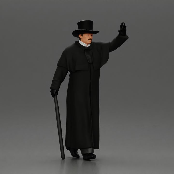 3D Printable man in long coat, resembling a mafia boss walking by ...