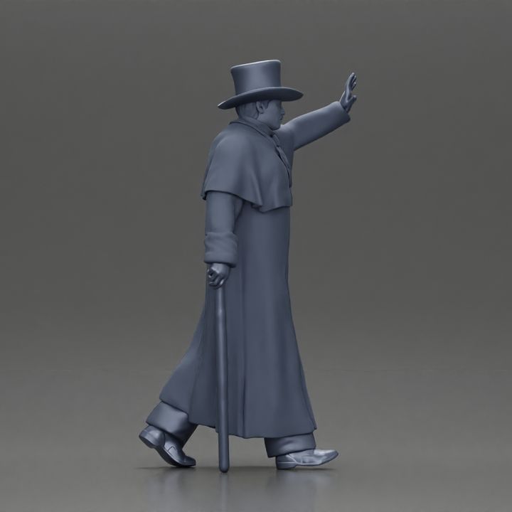 3D Printable man in long coat, resembling a mafia boss walking by ...