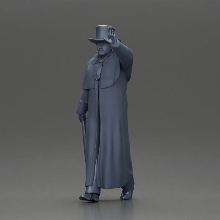 3D Printable man in long coat, resembling a mafia boss walking by ...