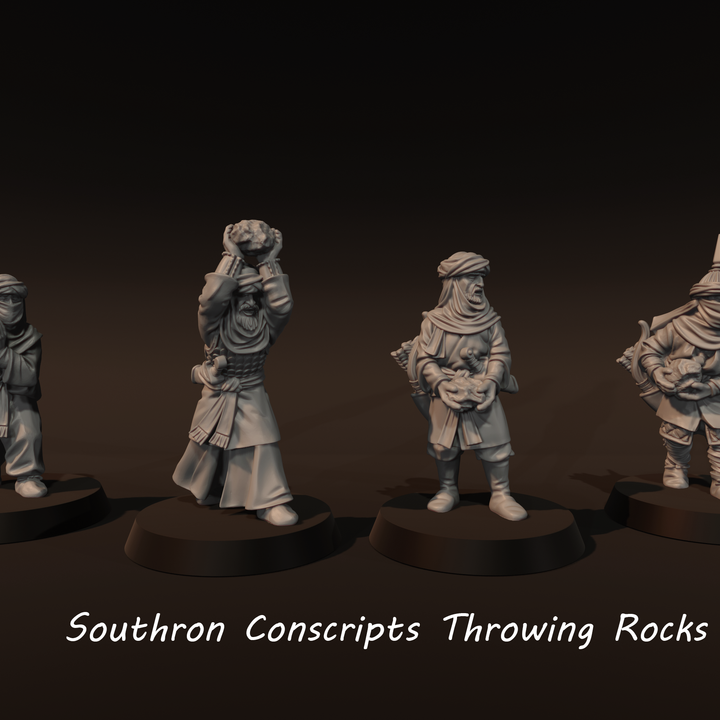 3D Printable Southron Conscripts Throwing Rocks by Medbury Miniatures