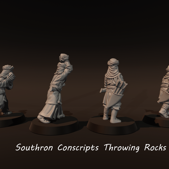 3D Printable Southron Conscripts Throwing Rocks by Medbury Miniatures