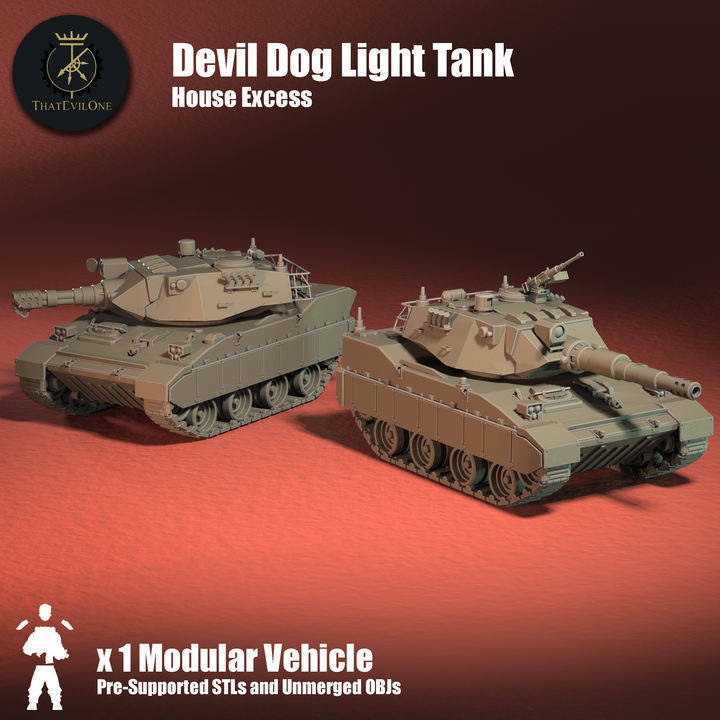 3D Printable Devil Dog Light Tank - Presupported by ThatEvilOne