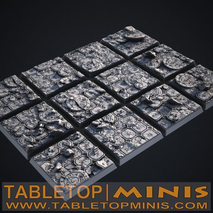3D Printable Ancient Ruins 40x40mm Square Bases by TableTopMinis