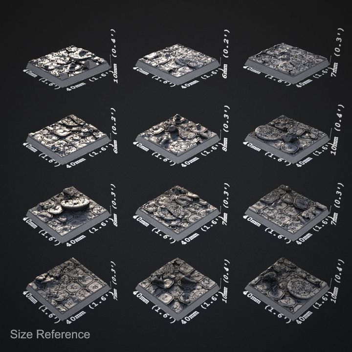 3D Printable Ancient Ruins 40x40mm Square Bases by TableTopMinis