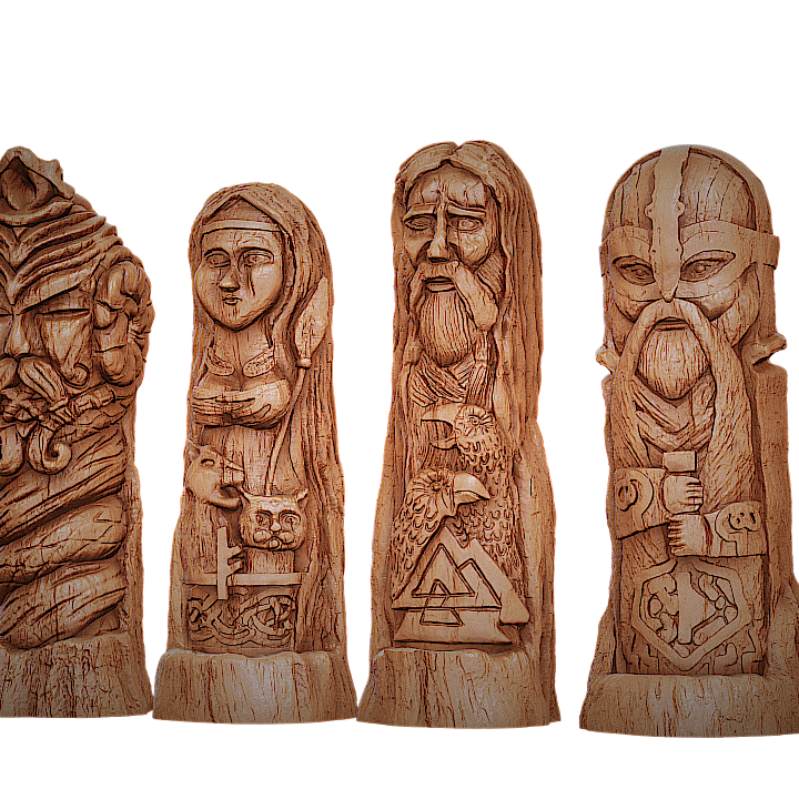 3D Printable Viking Totems (Odin, Freya, Thor, Loki) by Key Capas