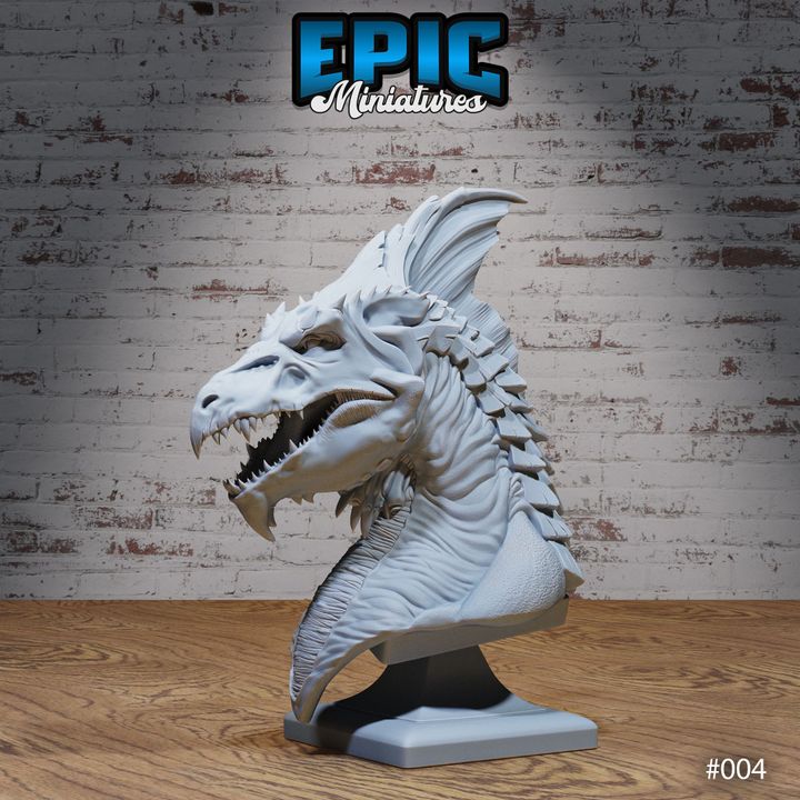 3D Printable White Dragon Bust / Drake Decoration / Collectible Monster ...
