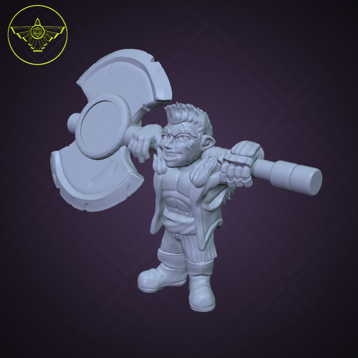 3D Printable Revik, Gnome Barbarian by Art Crow Tabletop