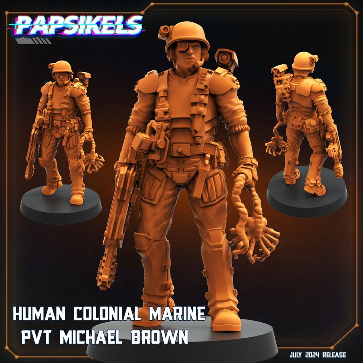 3D Printable HUMAN COLONIAL MARINE PVT MICHAEL BROWN by PAPSIKELS MINIATURES