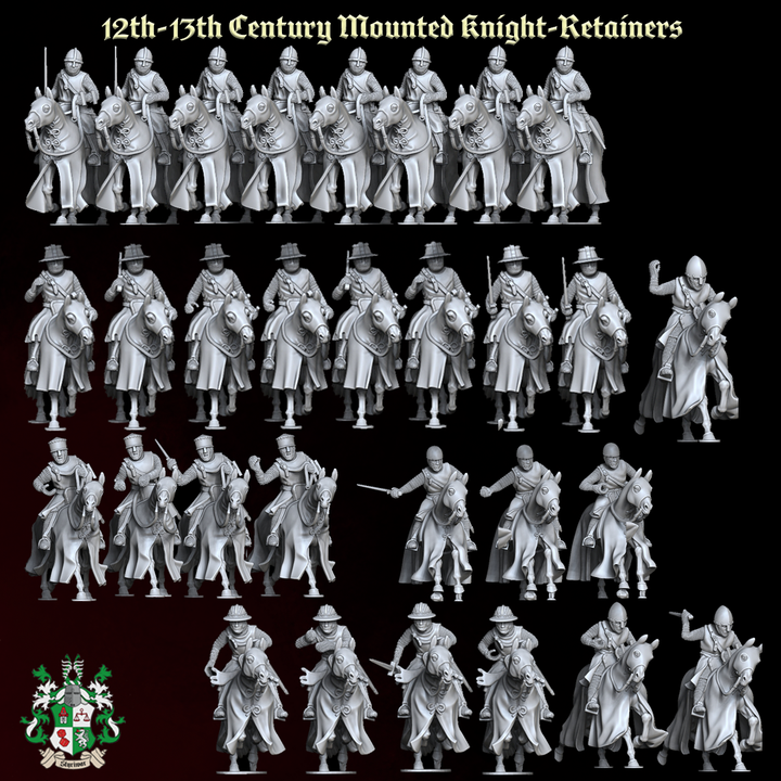 3D Printable 12th-13th Century Mounted Knight-Retainers with Open ...