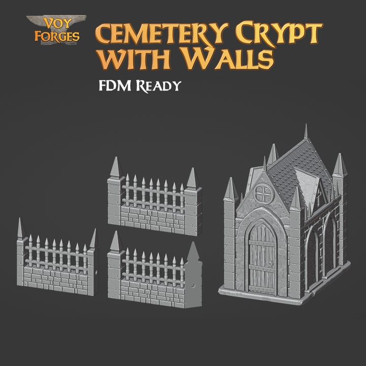 3D Printable Cemetery Crypt with Walls by Voy Forges