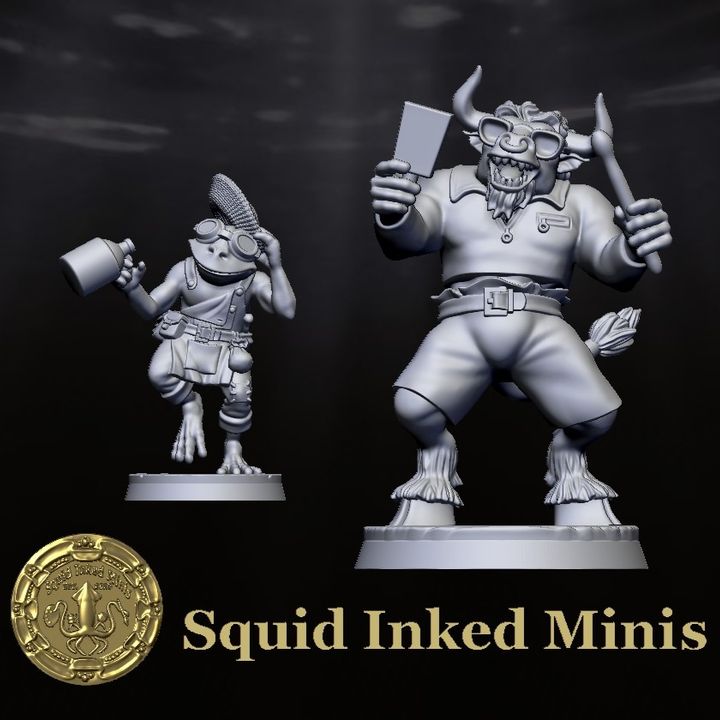 3D Printable Bard Party Halfling Grung and Minotaur by Squid Inked Minis