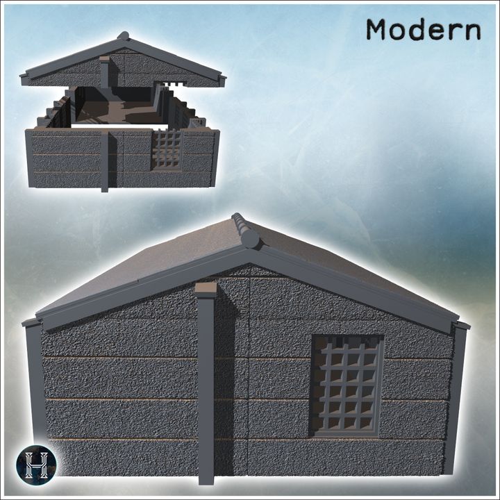 3D Printable Long warehouse with corrugated roof and multiple windows ...
