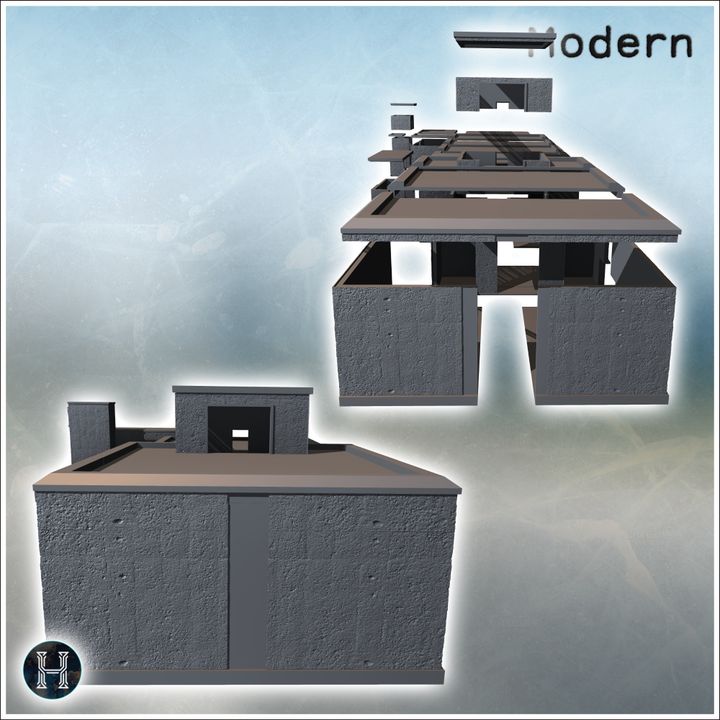 3D Printable Series of modern, blocky buildings with flat roofs and ...