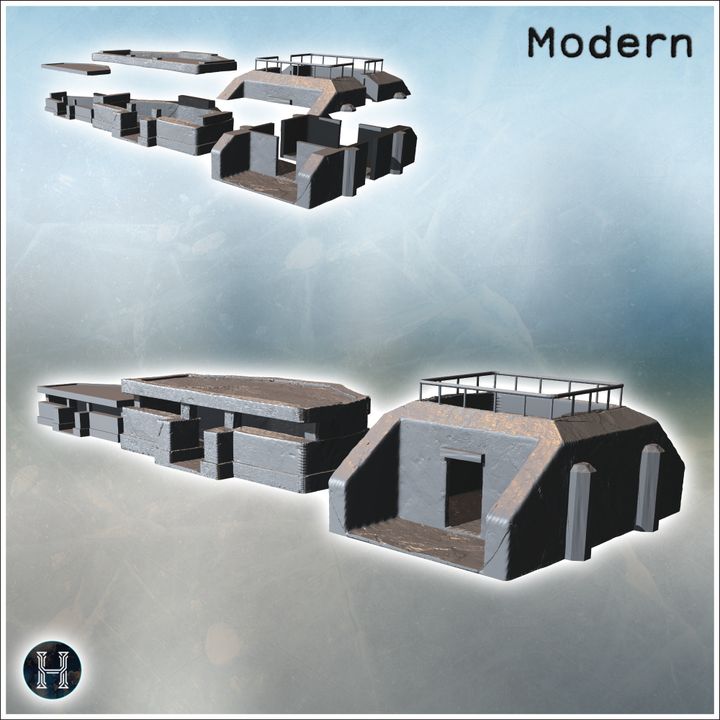 3D Printable Three modern, flat-roofed bunkers with reinforced walls ...