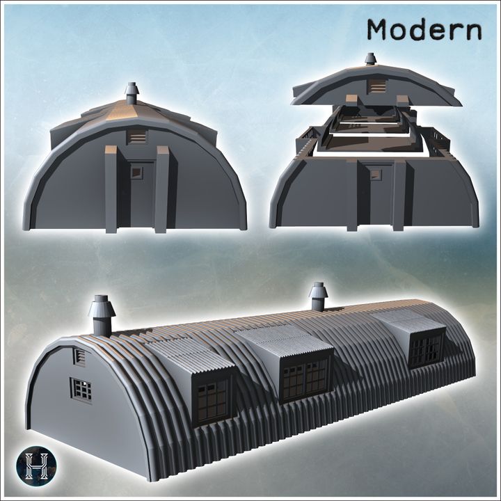 3D Printable Long corrugated metal building with multiple windows and ...