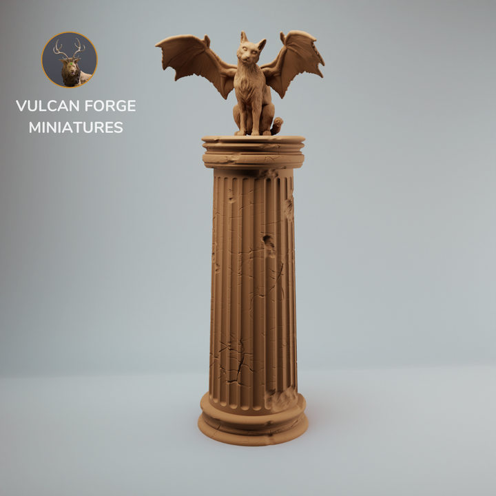 3D Printable Flying Cat on Pillar DND miniature - Pre Supported by ...