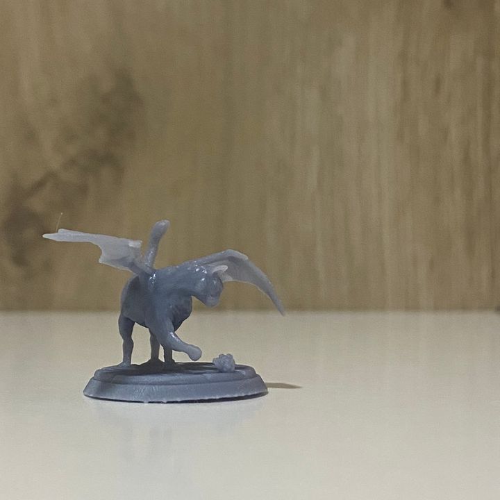 3D Printable Cat Familiar, flying cat playing with orb - supported by ...