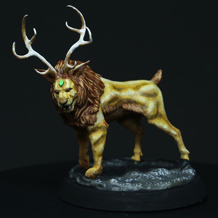 3D Print of Lion deer beast, forest fantasy creature 32mm Scale Pre ...