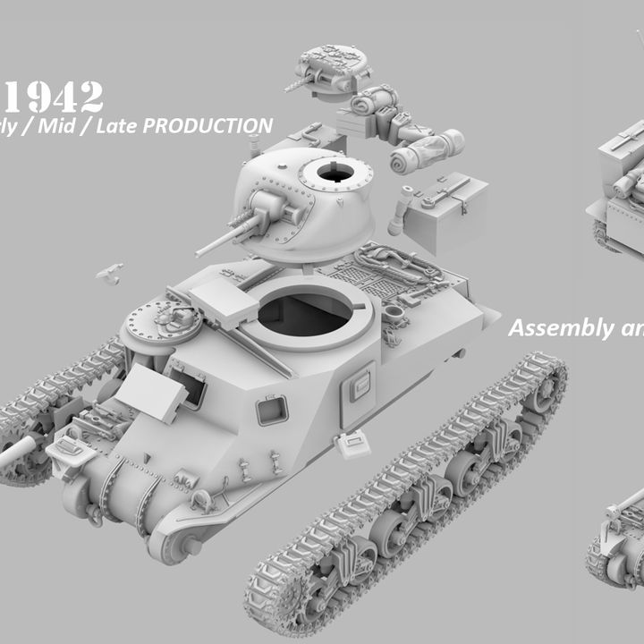 3D Printable M3A3 Lee early, mid, late prod by Counlane Models