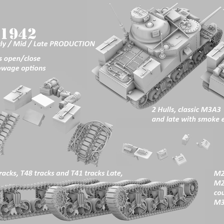 3D Printable M3A3 Lee early, mid, late prod by Counlane Models