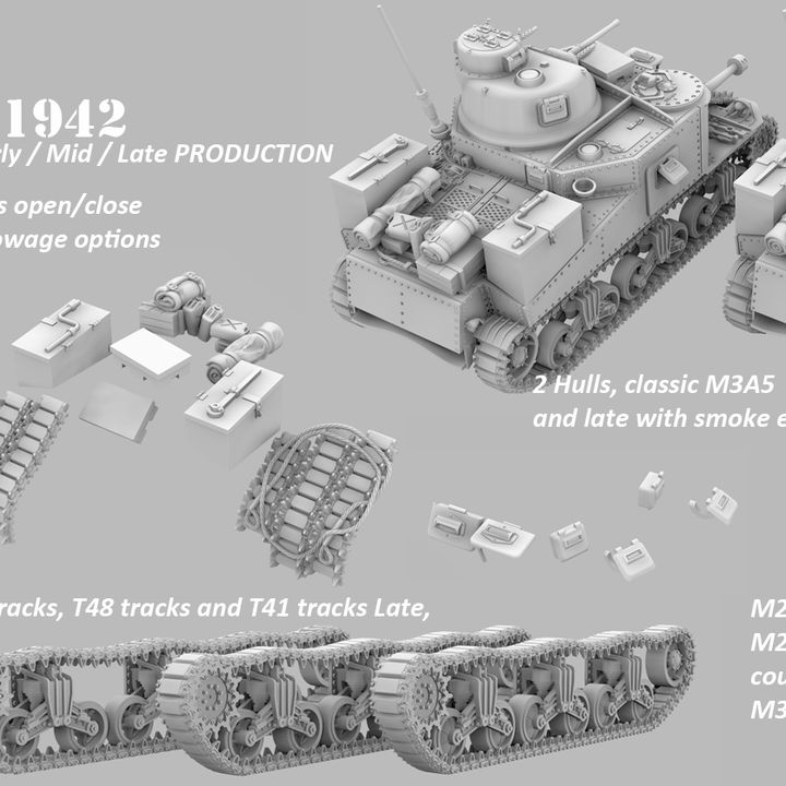 3D Printable M3A5 Lee early, mid, late prod by Counlane Models