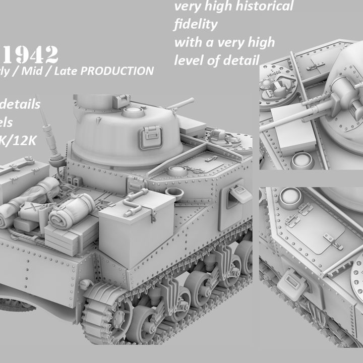 3D Printable M3A5 Lee early, mid, late prod by Counlane Models