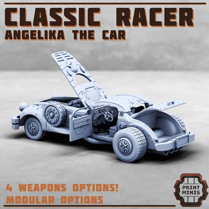 3D Printable Classic Race Car - Angelika w/ Silent Spectres by Print Minis