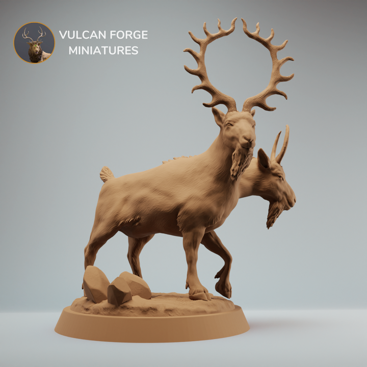 3D Printable Fantasy two headed goat with sun and moon horns -Supported ...