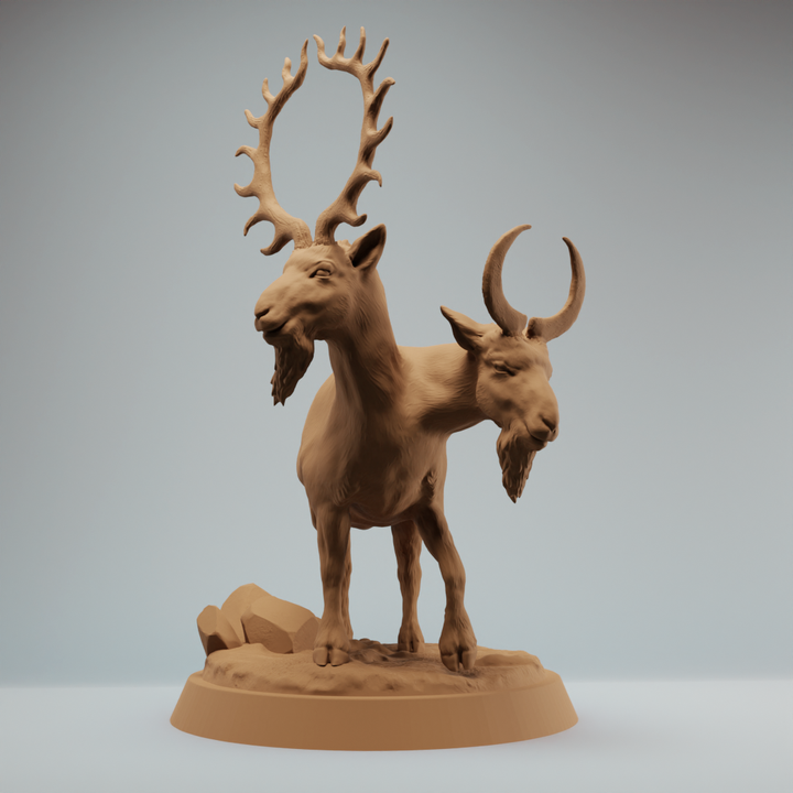 3D Printable Fantasy two headed goat with sun and moon horns -Supported ...