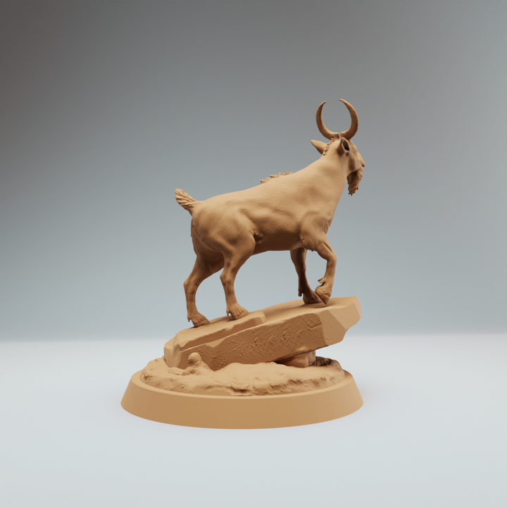 3D Printable Fantasy goat with moon horns standing on rock - pre ...