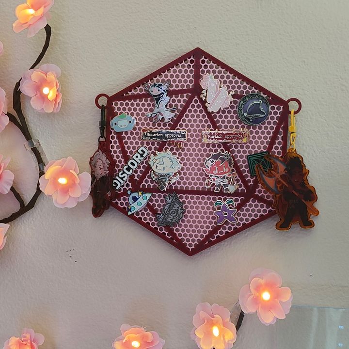 3D Printable d20 Pinboard - D&D Enamel Pin Display Board by Kelcy Knapp