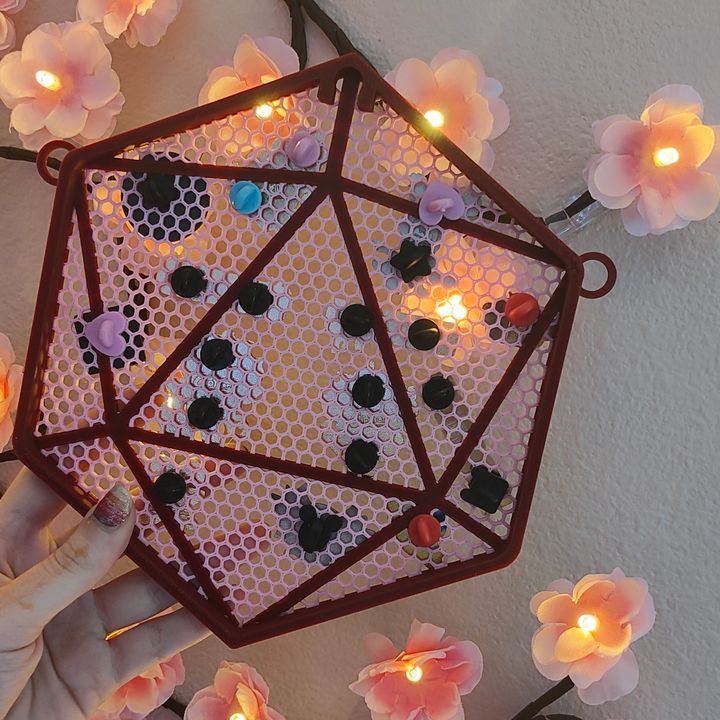3D Printable d20 Pinboard - D&D Enamel Pin Display Board by Kelcy Knapp