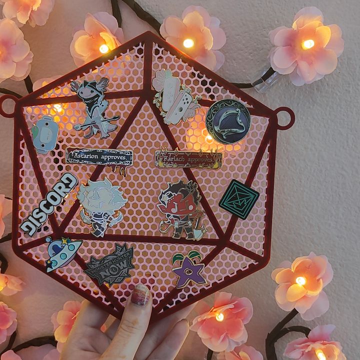 3D Printable d20 Pinboard - D&D Enamel Pin Display Board by Kelcy Knapp