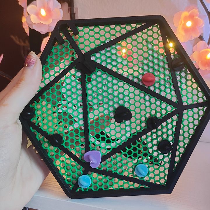 3D Printable d20 Pinboard - D&D Enamel Pin Display Board by Kelcy Knapp